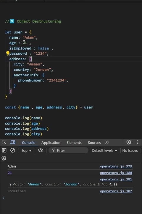 Object Destructuring in JavaScript | تفكيك الكائنات #programming #برمجة_الويب #coding - YouTube