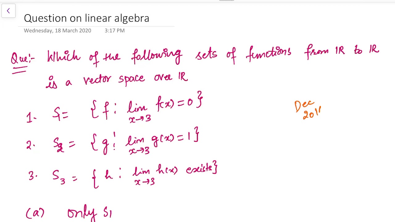 Q4 2016 Linear Algebra Vector Spaces Youtube