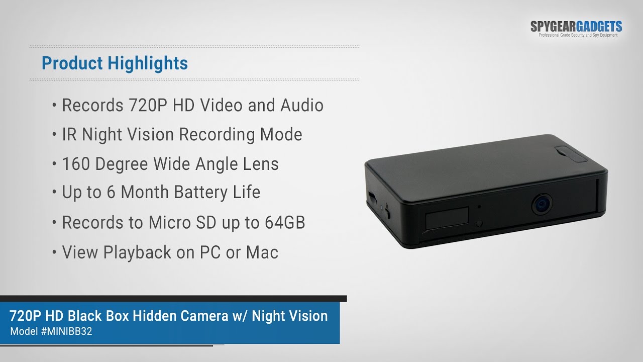 SpygearGadgets 720P HD Black Box Hidden Camera with Night Vision ...