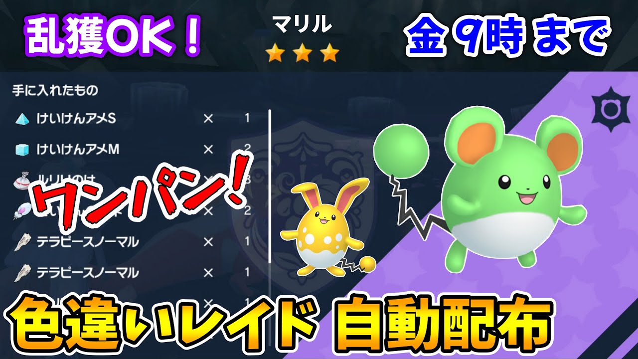 乱獲ok!マリル色違いレイド自動配布会!【ポケモンsv】 Youtube