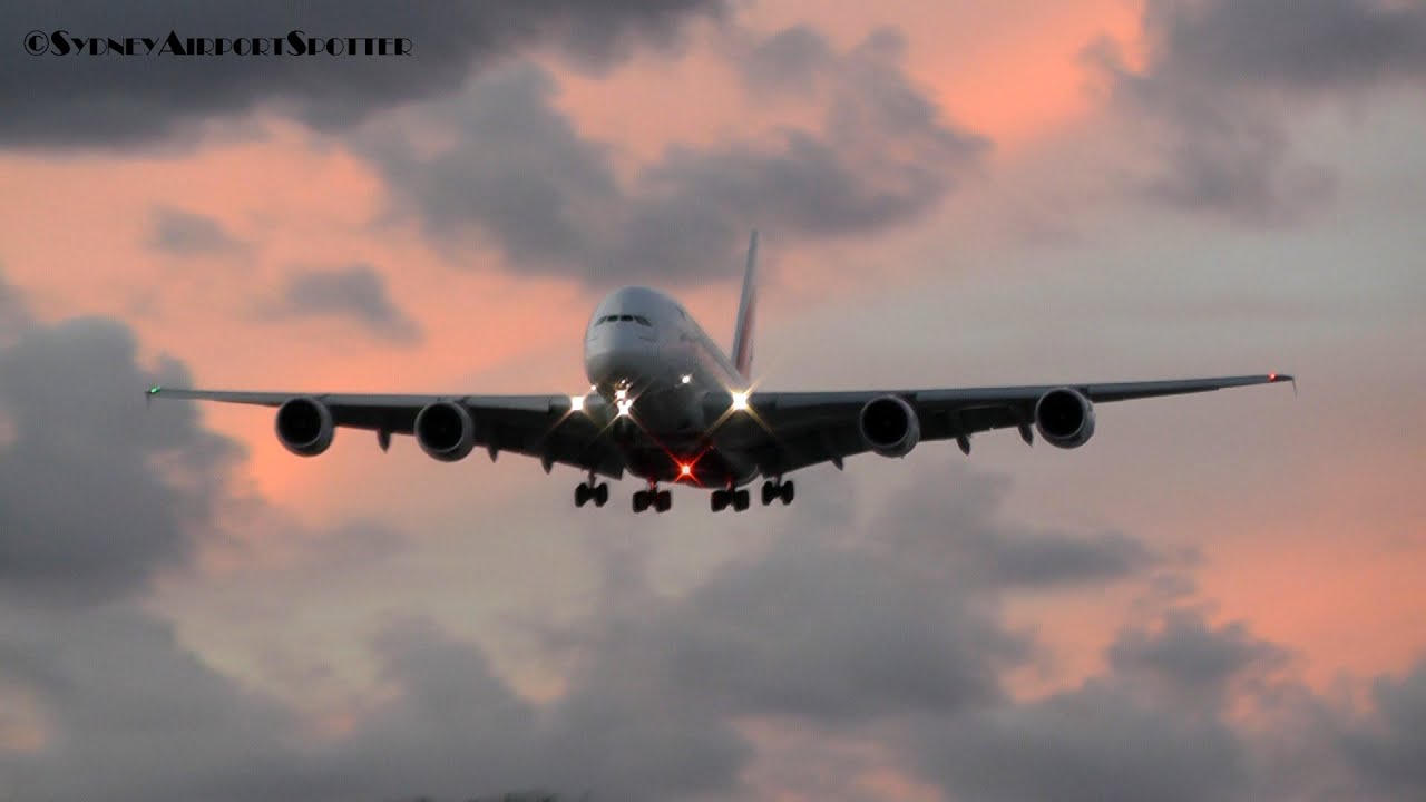 Emirates A380-800 SMOOTH Sunset Landing at Sydney Airport 16R ...