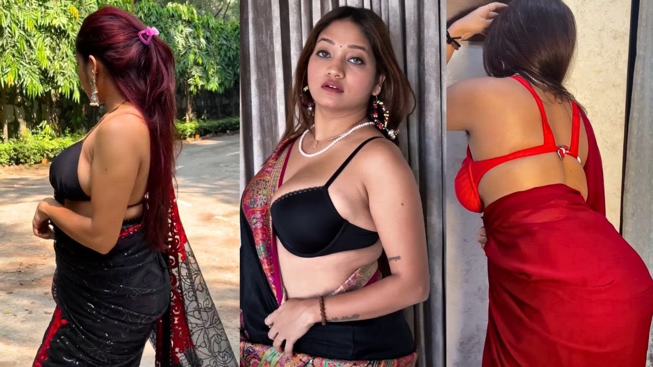 Party wear Bridal Saree Paired with Bridal Half Blouse Saree Fashion Model Saree Draping Style ...