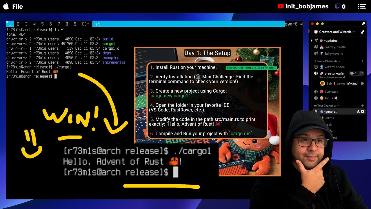 Installed Rust on Arch with Emojis: Install Rust Cargo, Emojis & First ...