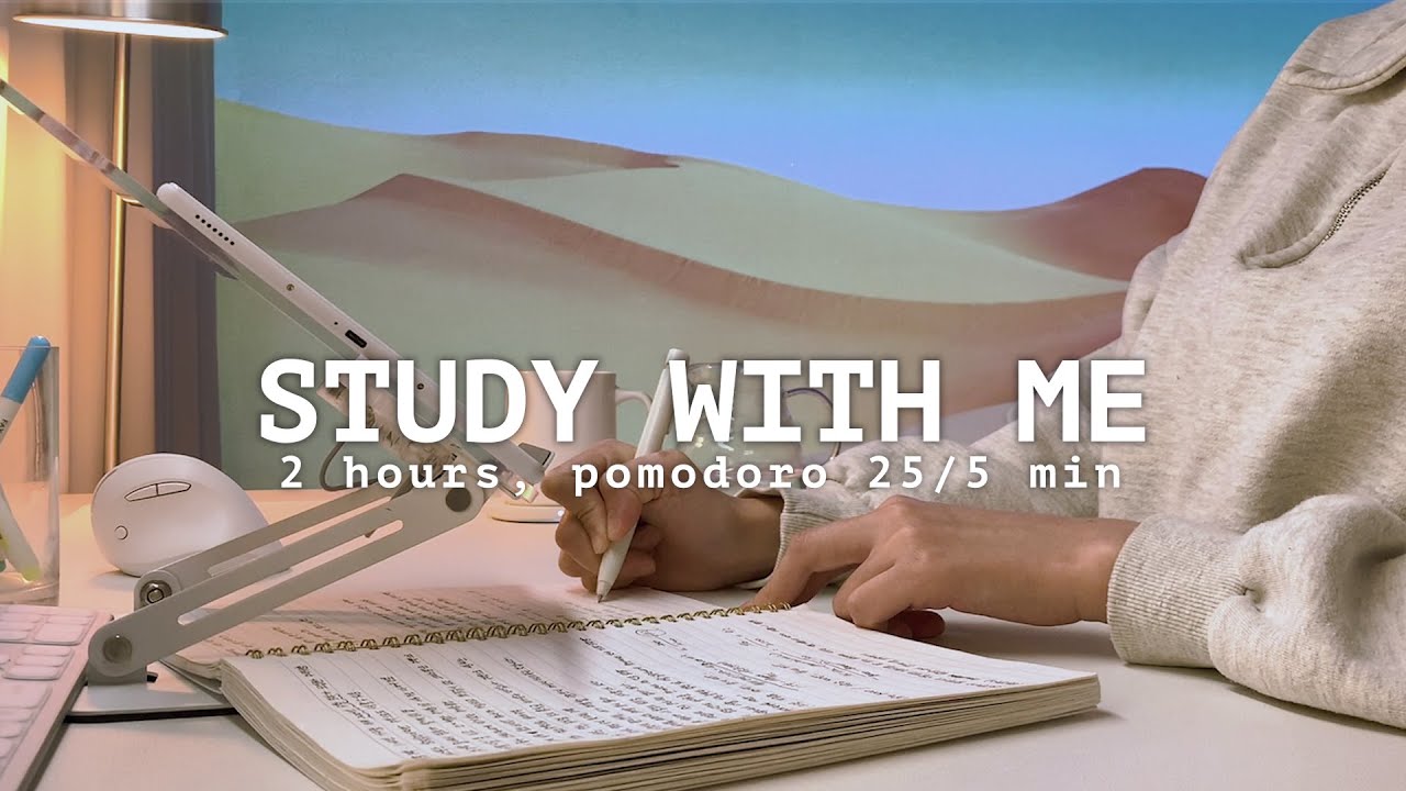 |STUDY WITH ME|🏜️2HOURS, pomodoro 25/5, No music, Fire crackling, 스터디윗미, study with me timer ...