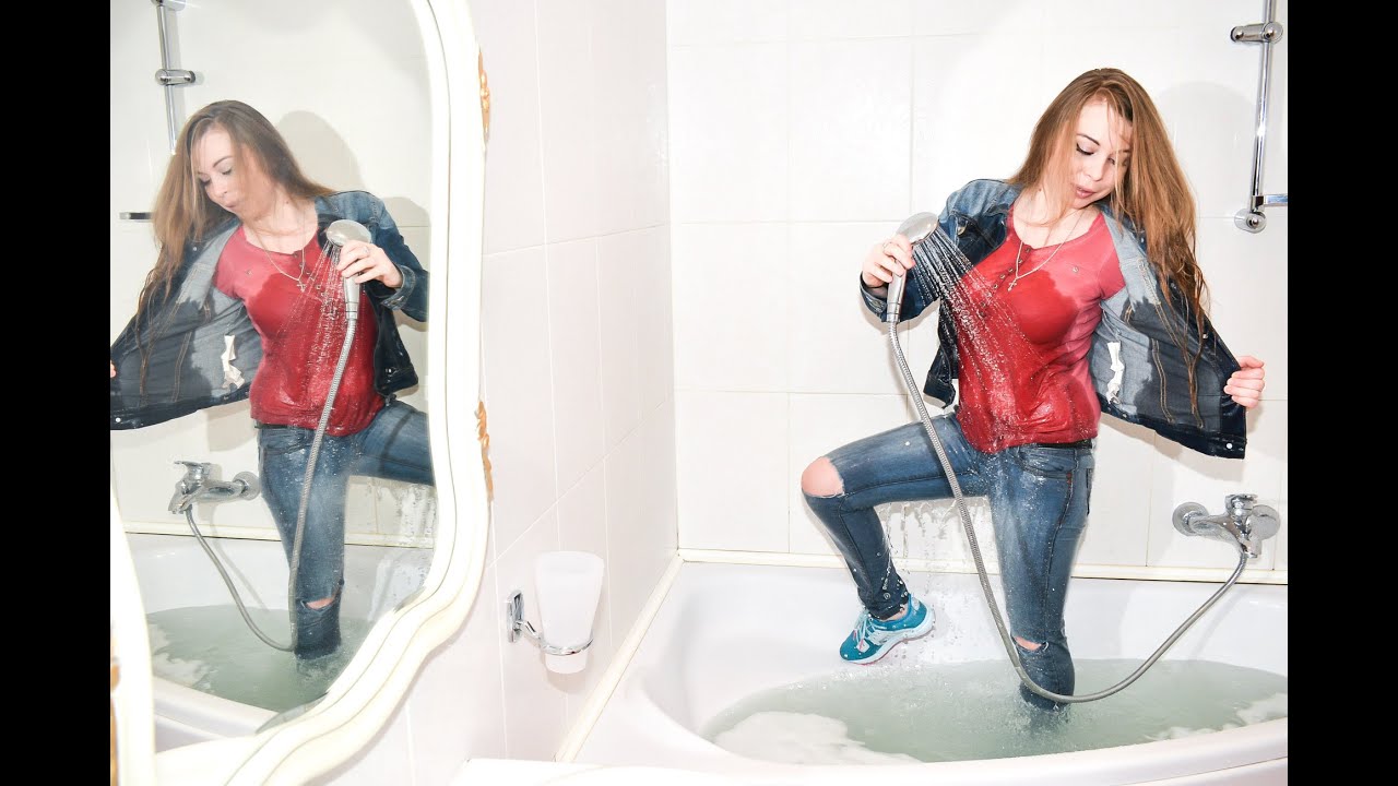 beautiful girl in a wet denim jacket and wet jeans in a hotel - YouTube