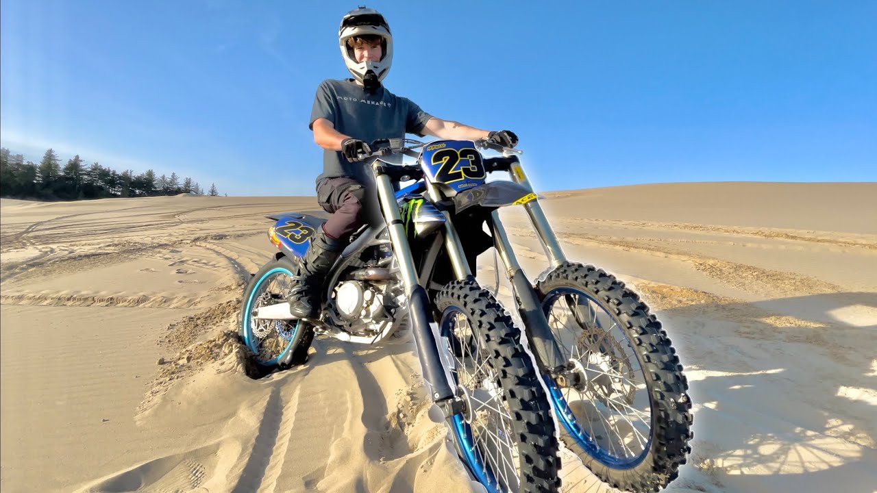 Dually Front Wheel Dirt Bike in Dunes - YouTube