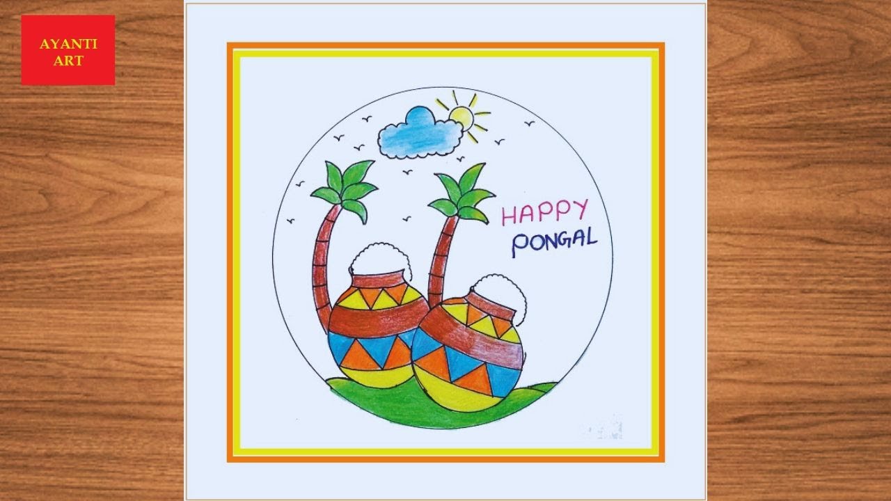 How to Draw Happy Pongal || Pongal Drawing Easy || Pongal Festival ...