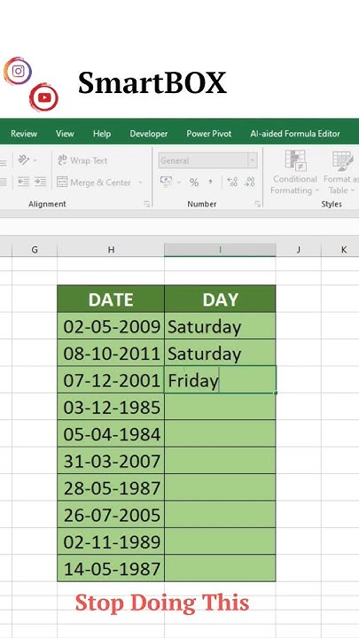 Excel Date to Day Converted Formula #excel #advanceexcel #excelformula #officeskill # ...