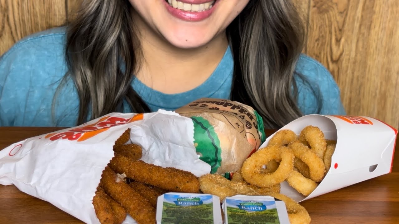 Burger King! ~ Whopper Jr, Mozzarella Fries, & Onion Rings - YouTube
