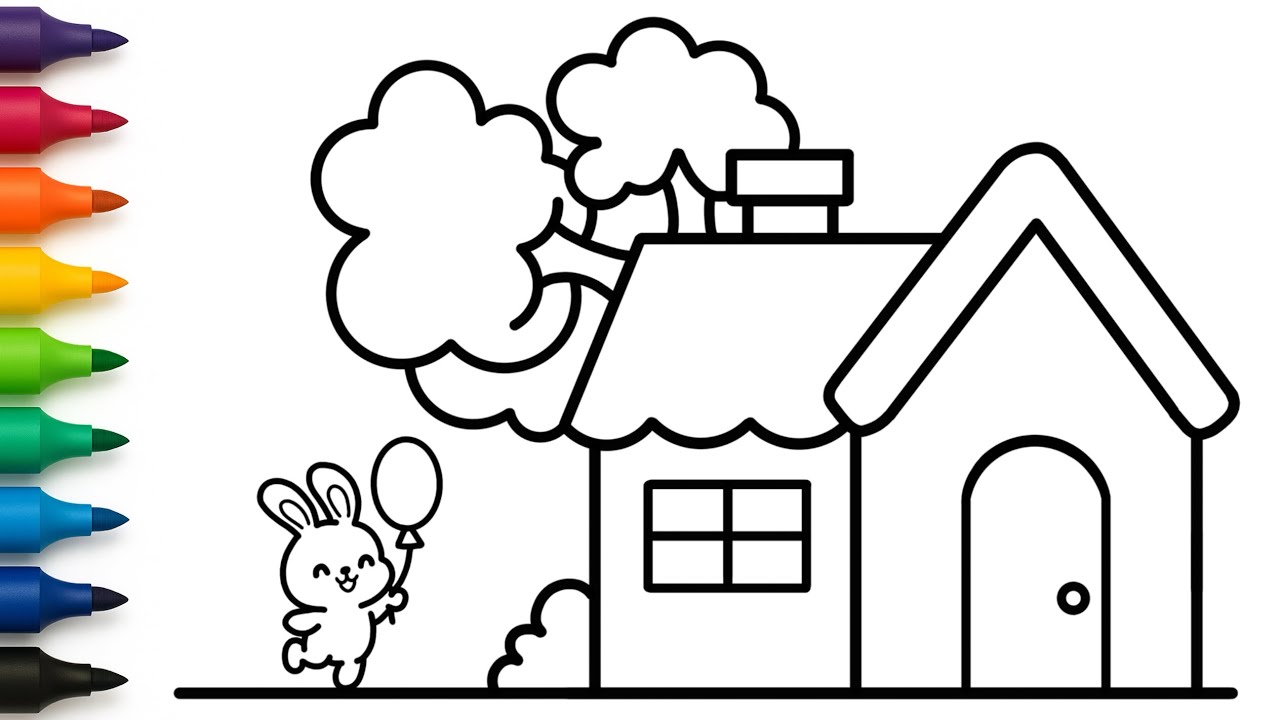 Easy house drawing and coloring - drawing a rabbit - YouTube