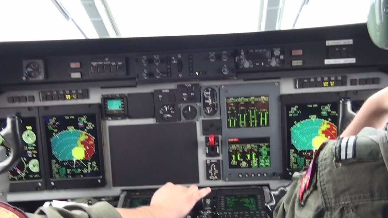 Pilots - Cockpit takeoff and landing at Madeira Airport CASA C-295M ...