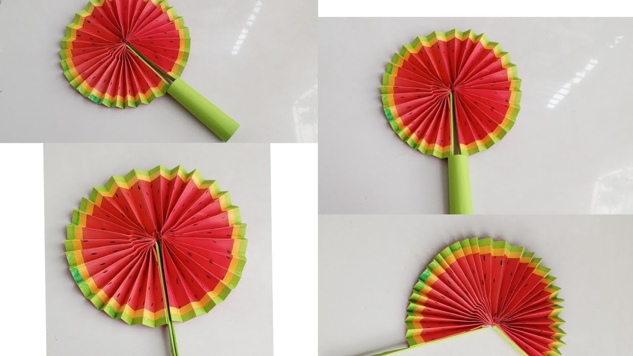 Paper pop up watermelon hand fan || Diy paper hand fan/ Paper Craft ...
