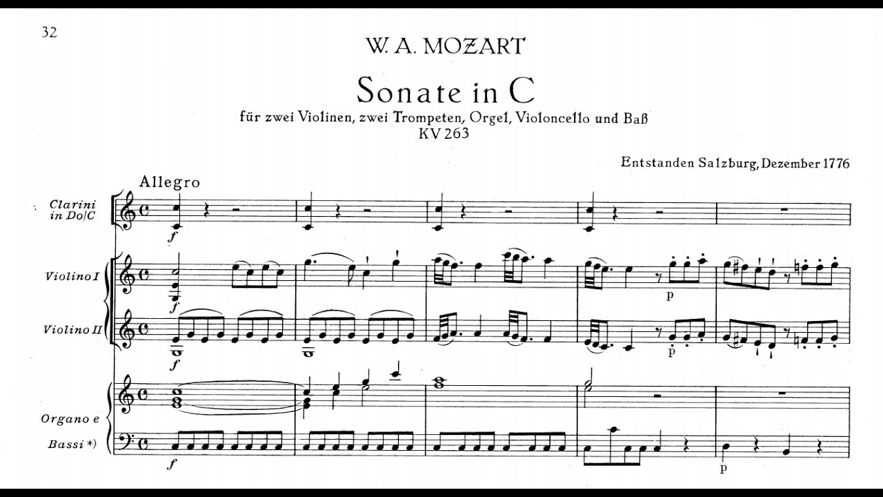 W. A. Mozart - CHURCH SONATA NO. 12 in C major, K.263 (With Score/Sheet ...