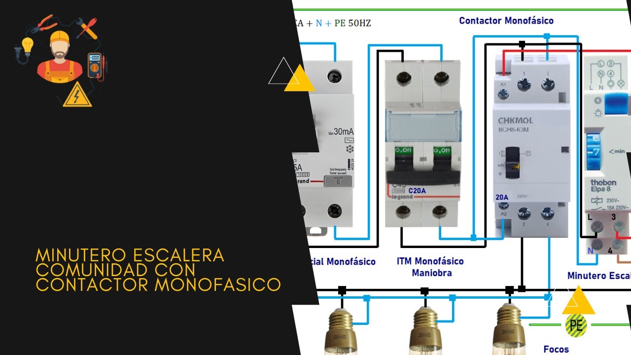 minutero de escalera con contactor 4 hilos - YouTube