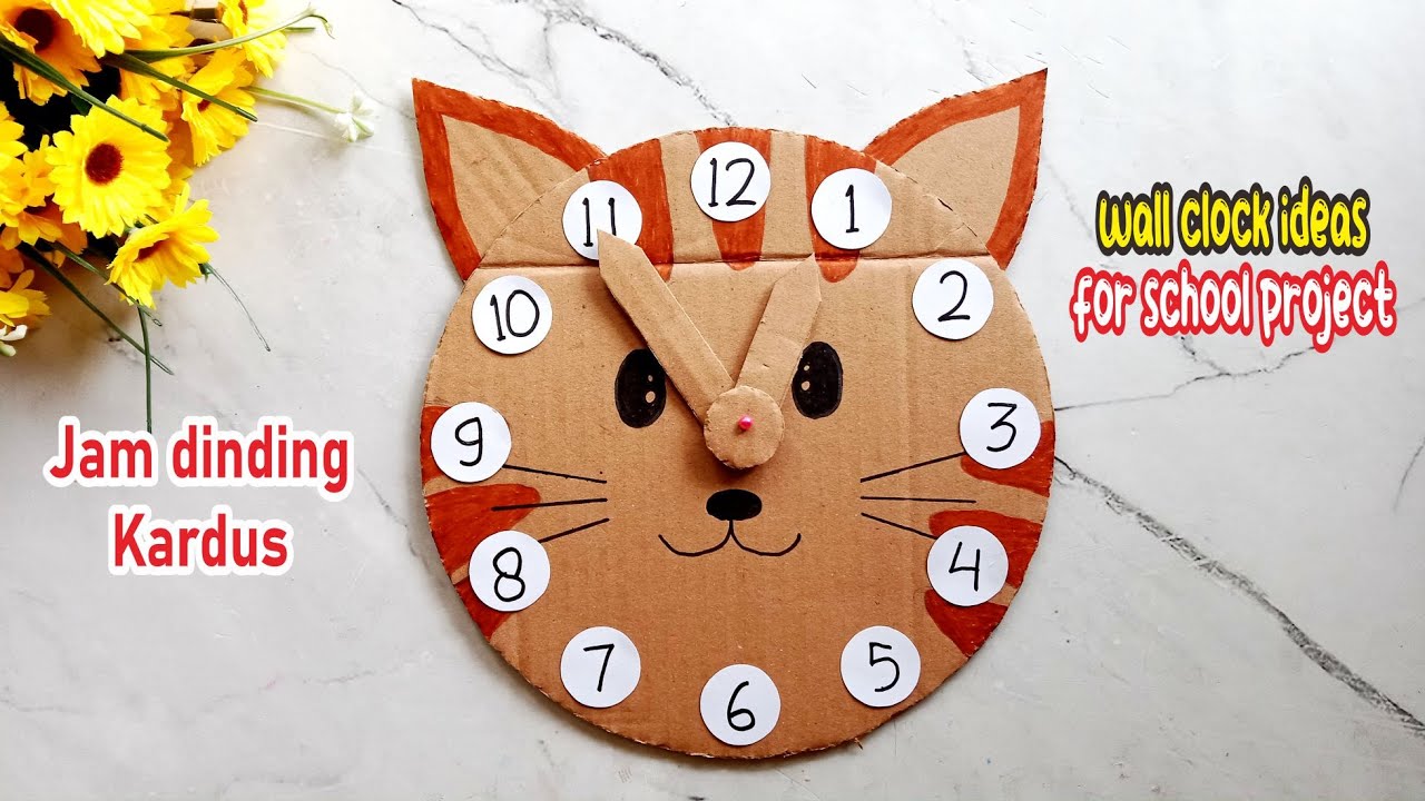 Jam Dinding dari Kardus Berbentuk Kucing II Wall Clock Making Craft ...
