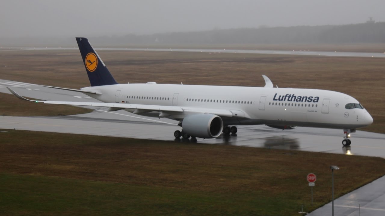 *Brand new* Lufthansa Airbus A350 take off Hannover Airport - YouTube