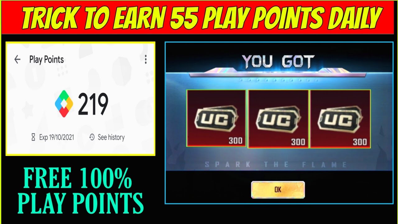 Play Points New Trick To Get 55 Points Daily | Free 300 Uc Daily In ...