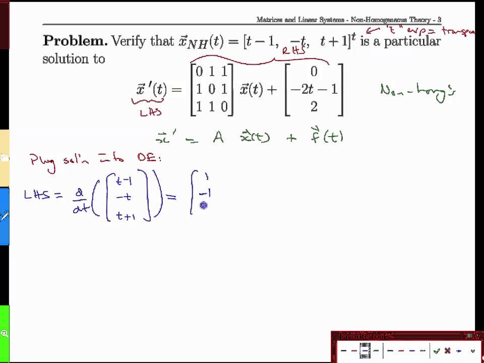 Week 10-7 Matrices and Linear Systems - Non-Homogeneous Theory - YouTube