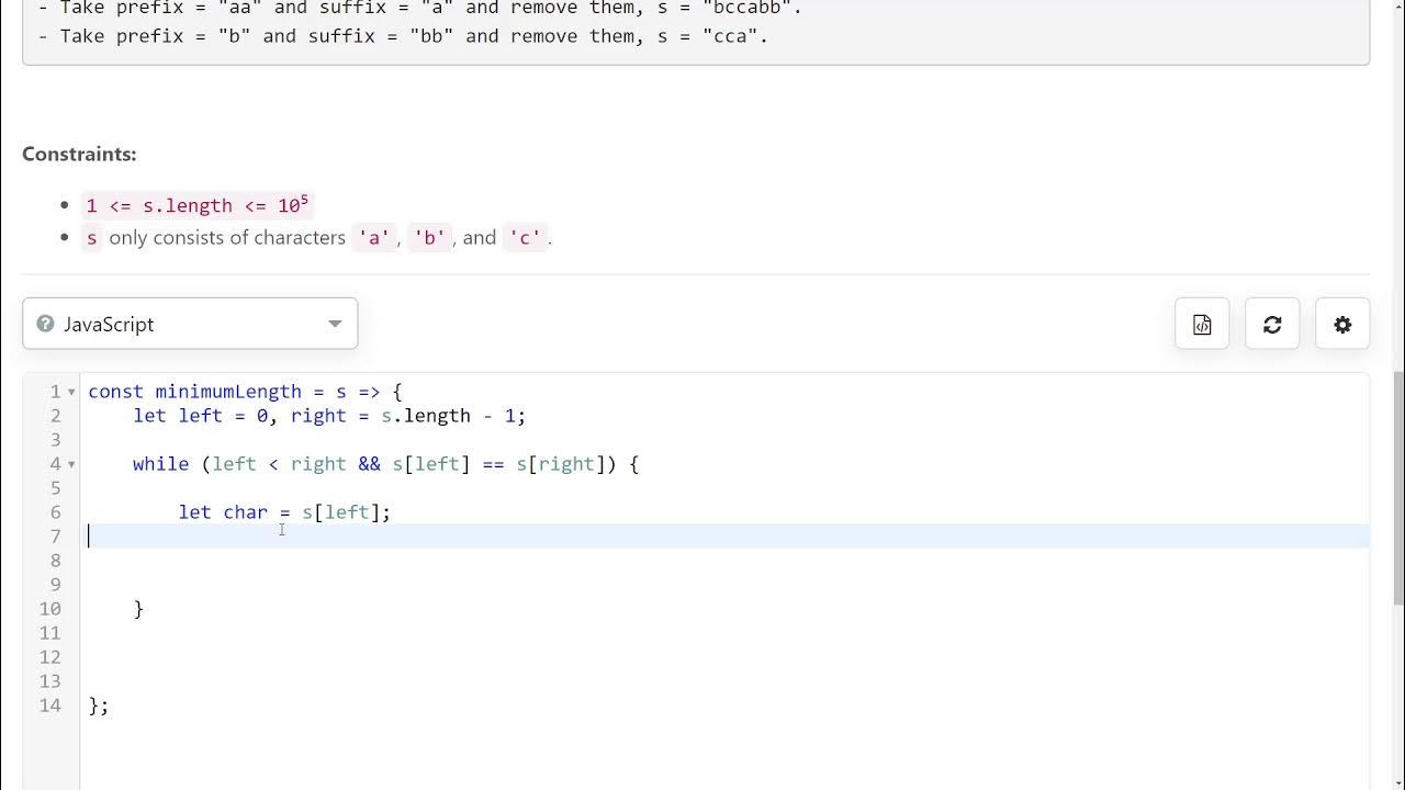 LeetCode 1750. [Medium] Minimum Length of String After Deleting Similar Ends - YouTube
