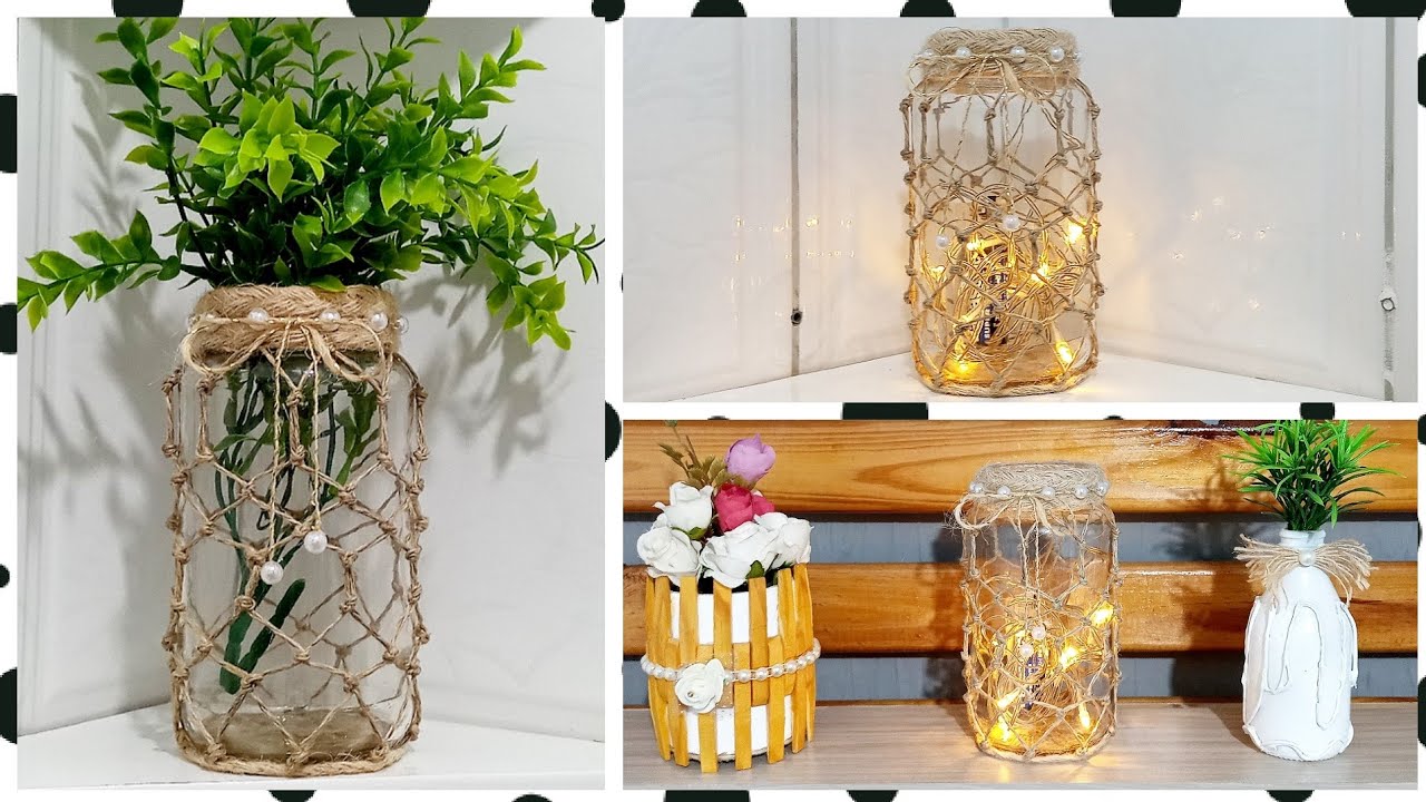 Diy macramê no pote de vidro|Luminária em macramê no pote de vidro ...