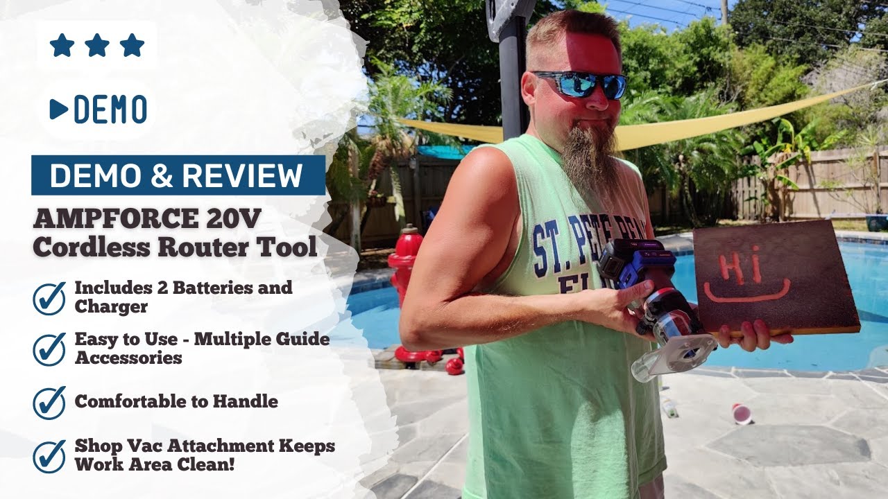 Demo and Review - AMPFORCE 20V Cordless Wood Router Tool - YouTube