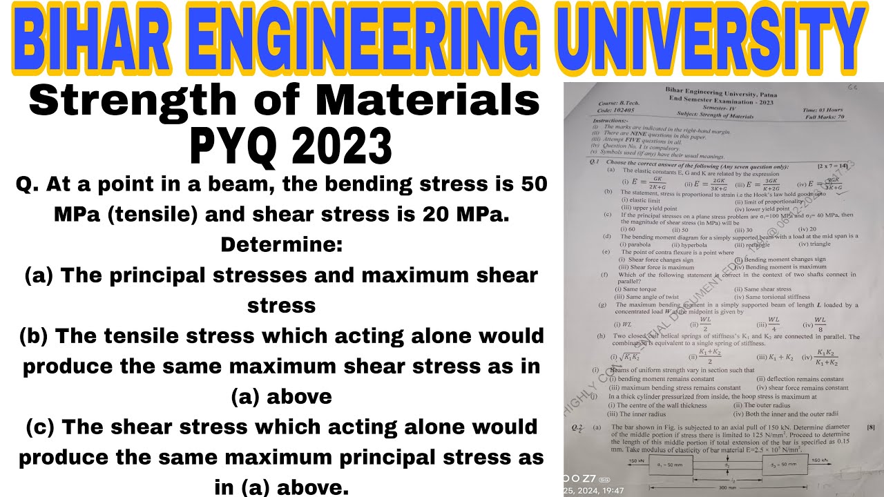Strength of materials pyq 2023 || Numerical || BEU PYQ solution || SOM ...
