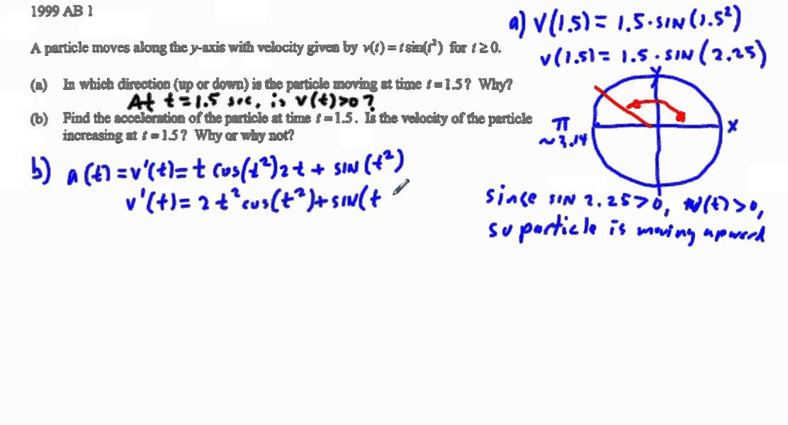 AB Calculus Prep Session Position Velocity and Acceleration Problem 2 ...