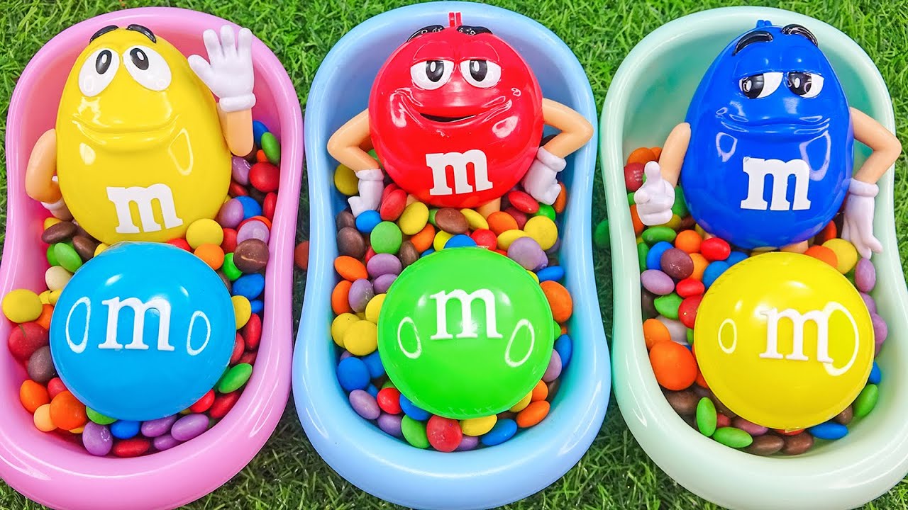 Satisfying Video | Candy Mixing in Bathtub with M&Ms Slime Balls ...