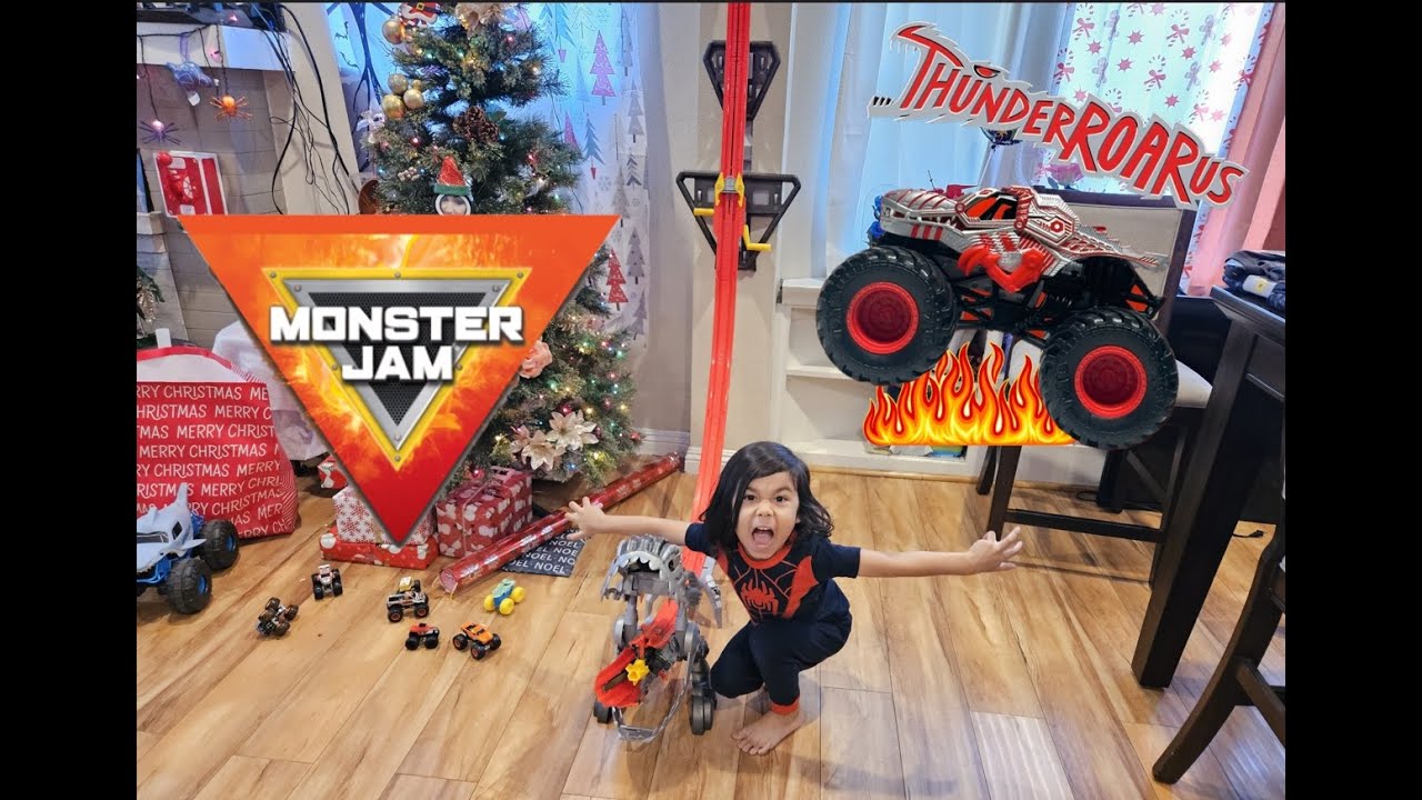 Monster Jam ThunderROARus Drop Playset - YouTube