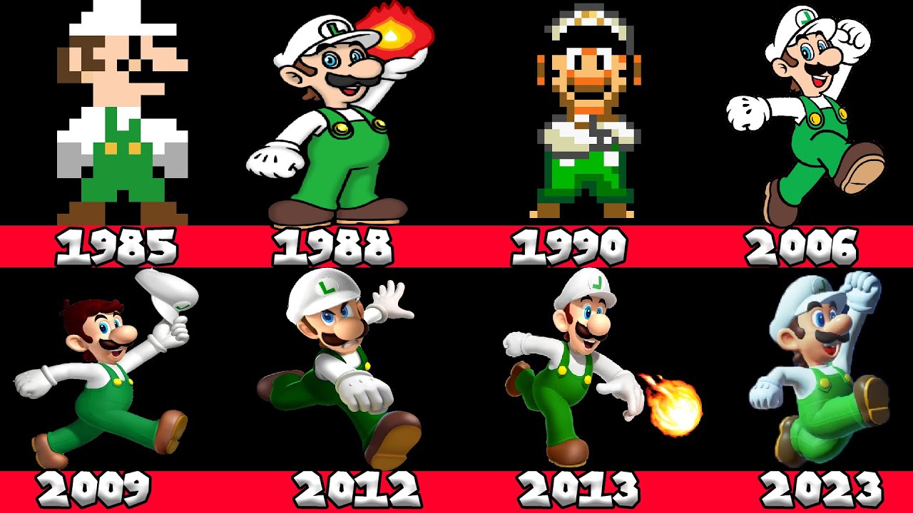 Evolution of Fire Luigi in Super Mario Bros Games 2D Graphics (1985 ...