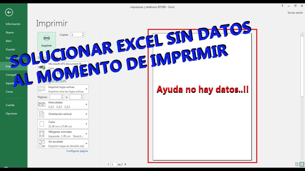 Excel sin datos al imprimir!! - Solución 100% - YouTube