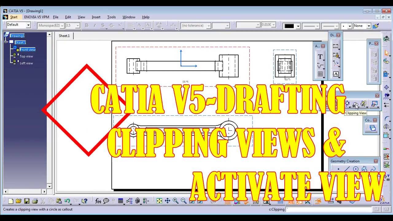 catia v5| drafting- clipping view in catia - YouTube