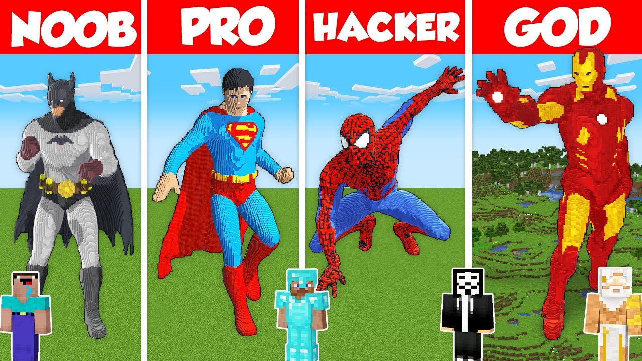 SUPERHEROES HOUSE BUILD CHALLENGE - Minecraft Battle: NOOB vs PRO vs ...