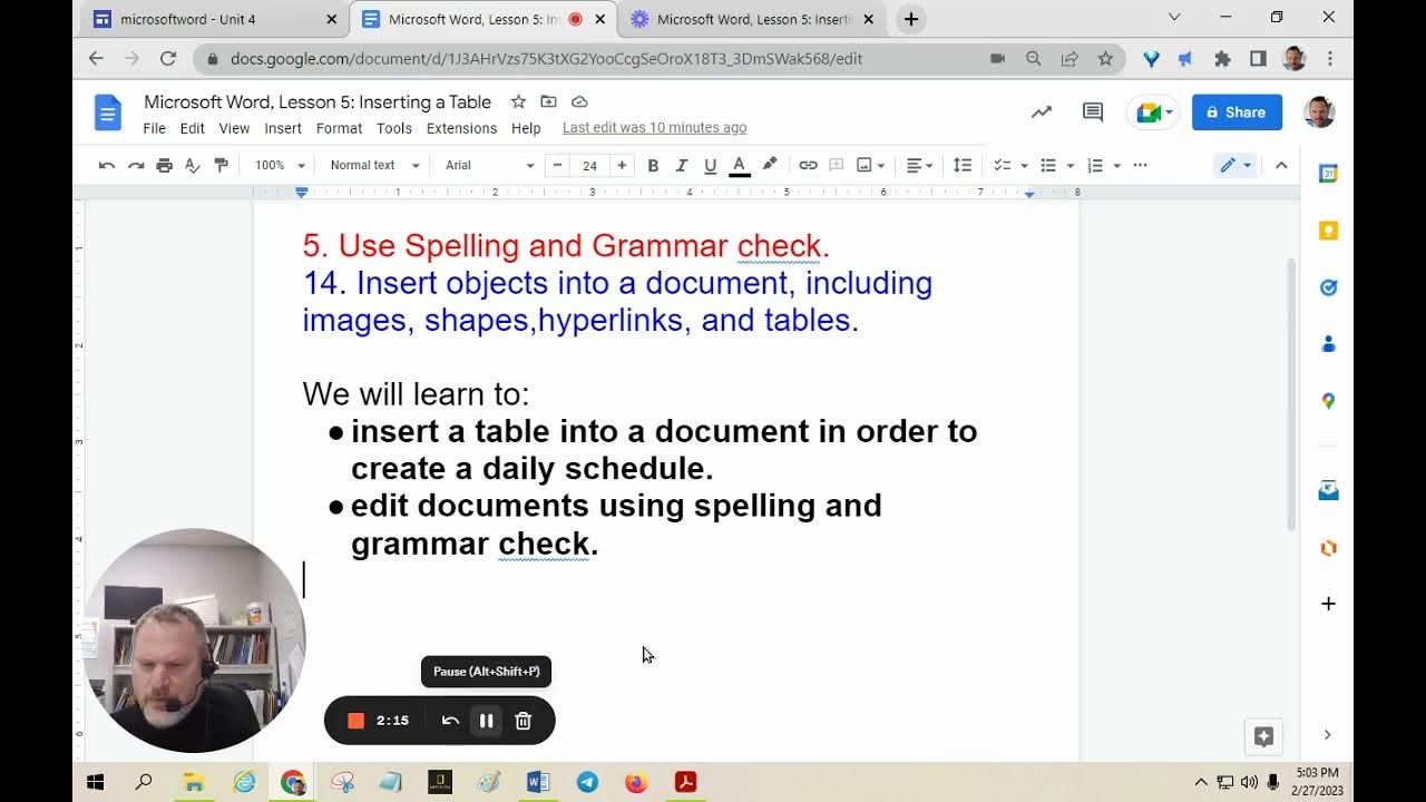 Microsoft Word, Lesson 5 Inserting a Table 2 - YouTube