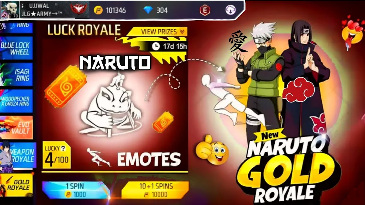 FREE FIRE X NARUTO SHIPPUDEN COLLAB 😍 || FULL NARUTO FREE ITEMS ...