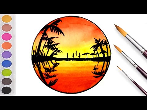Easy Drawing Sunset With Watercolor I Kolay Suluboya İle Günbatımı çizimi I Suluboya Nasıl Yapılır?