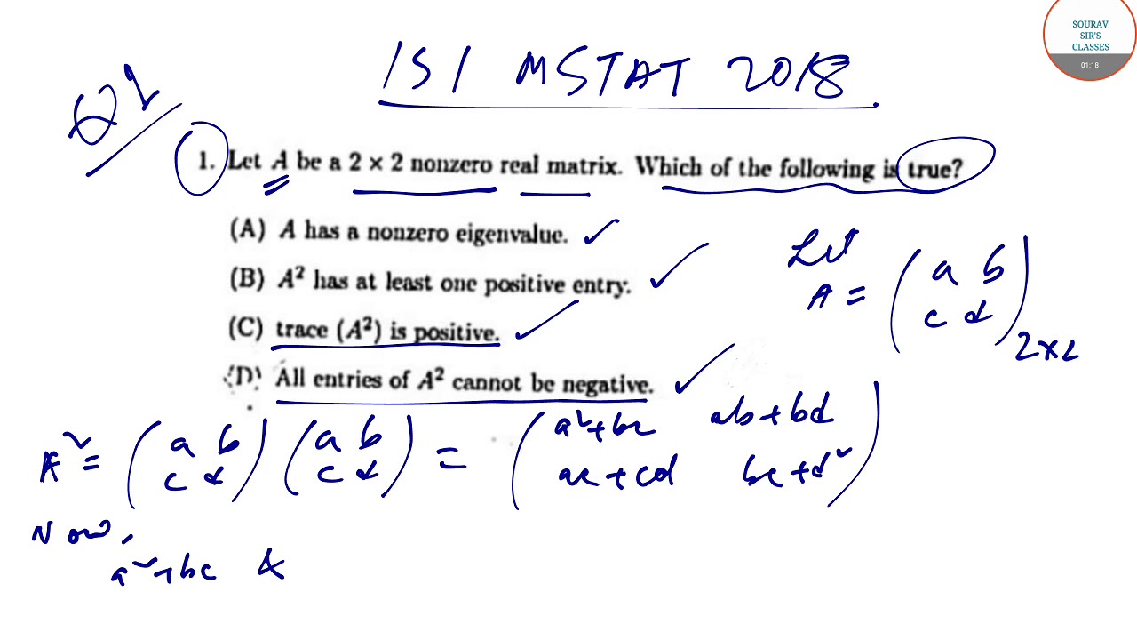 ISI MSTAT 2018 QUESTION PAPER SOLUTION WITH DETAILED EXPLANATION. CRASH ...