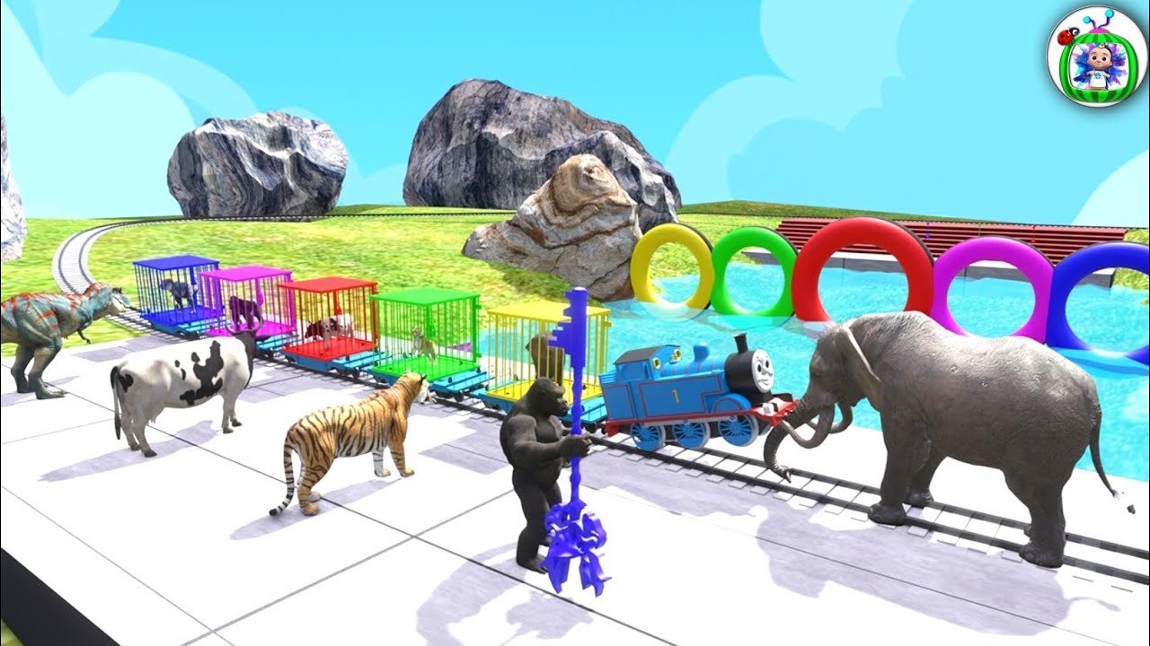 Wild Animals Choose the Right Key with Cow Elephant Gorilla Dinosaur ...