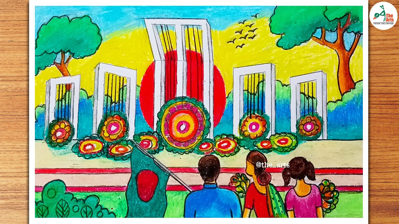 How to draw 21st February Scenery | ২১শে ফেব্রুয়ারি দৃশ্য আঁকা ...