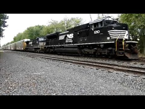 NS 1210 and NS 9391 lead a autorack train east near Chesterton IN - YouTube