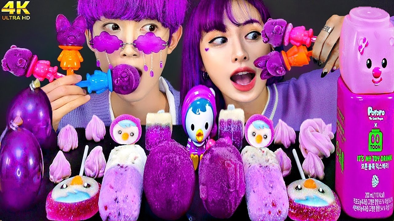 ASMR ICE CREAM PORORO PURPLE PARTY 다양한 뽀로로 퍼플 아이스크림 젤리 먹방 DESSERTS ...