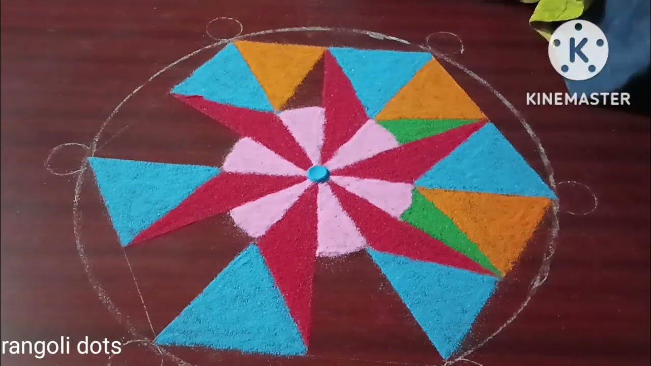 new year rangoli/ geometrical design/3 d rangoli in a circle/deepam ...