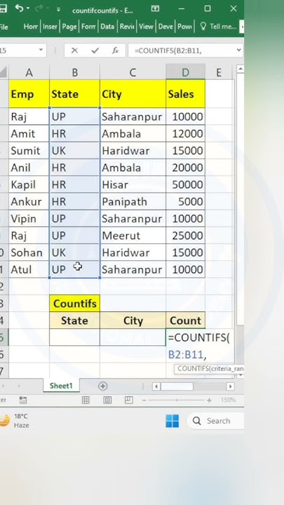 ABOUT COUNTIFS FUNCTION IN MS EXCEL #excelfunctions #excelformula #countifs #countif #exceltips ...