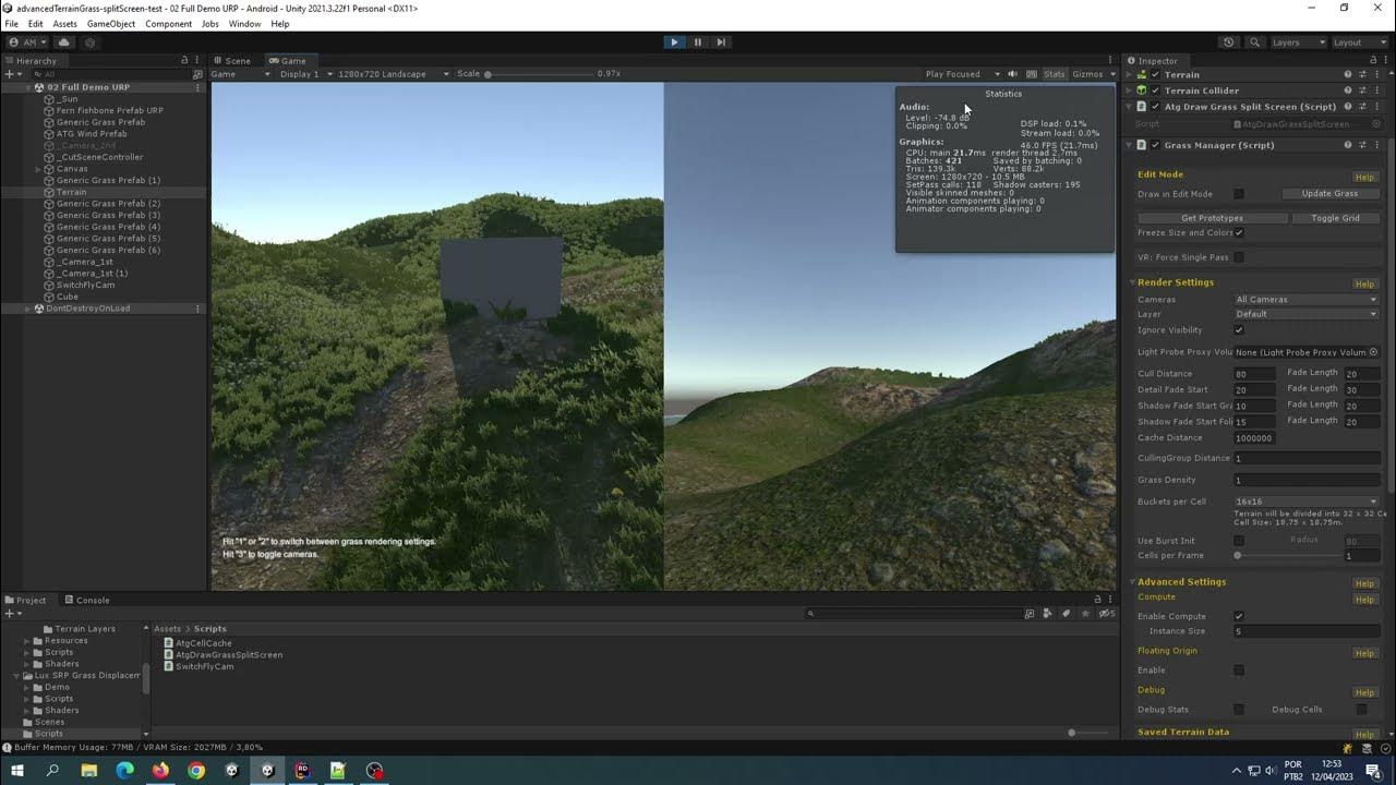 Advanced Terrain Grass: Split-screen test 1 - YouTube