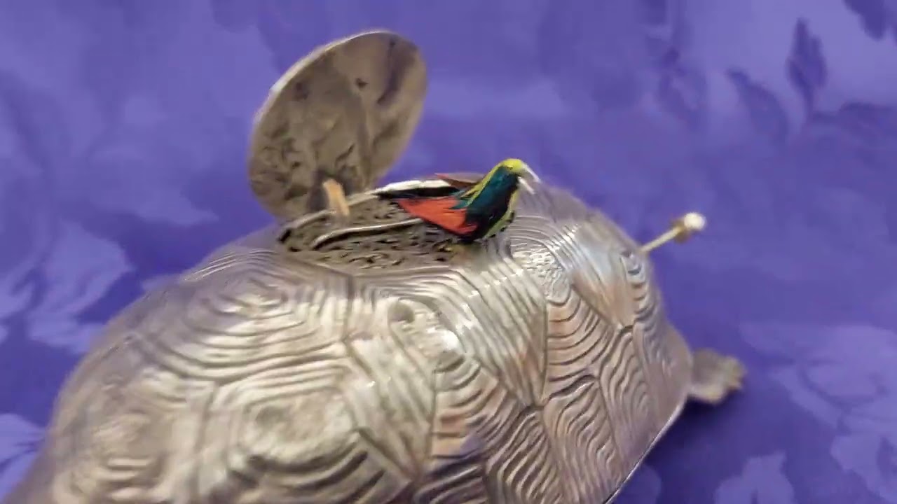 antique vintage automaton automata turtle singing bird music box - YouTube