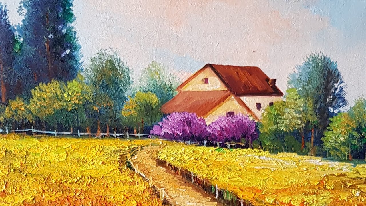 beautiful house oil on canvas painting Shafiq Raja Artist #landscape ...