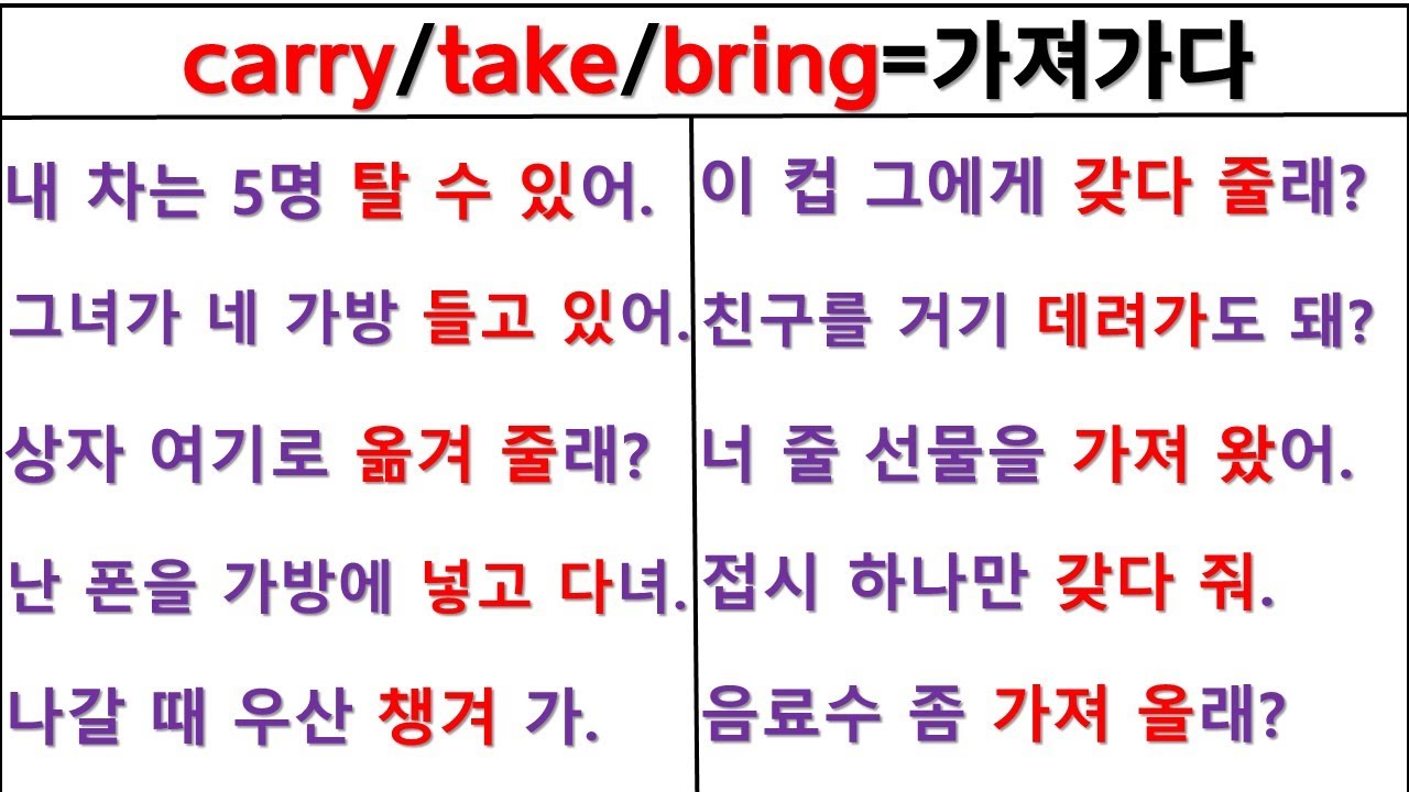 뉘앙스로 영작하기 8일 째 Carry Take Bring 원어민 뉘앙스 구별하기 Youtube