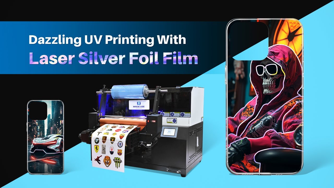 UV laser silver foil film prints - YouTube