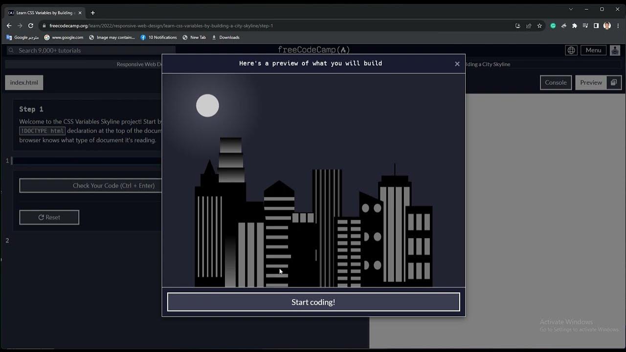 FreeCodeCamp Building a City Skyline Project steps1-10 - YouTube