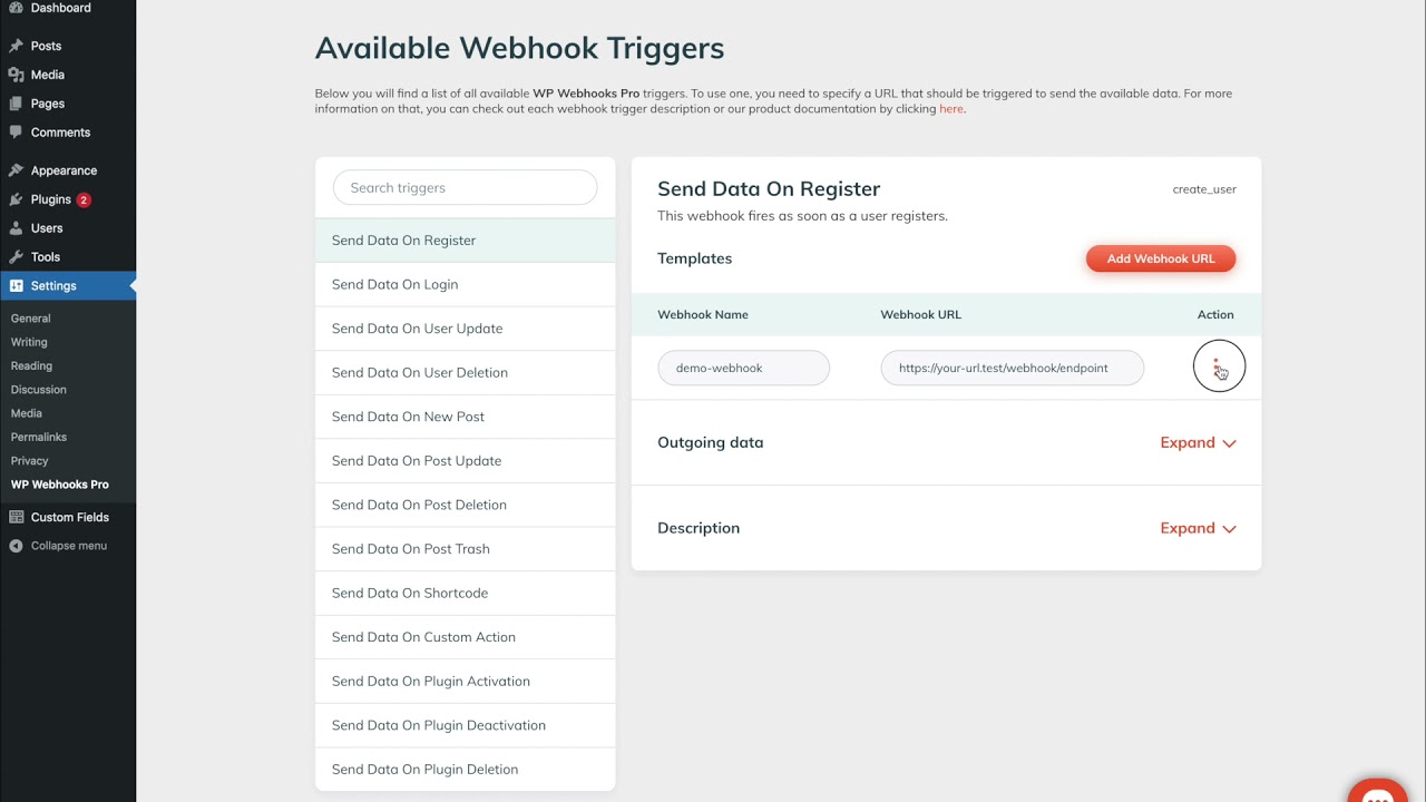 Explained Wp Webhooks Pro Send Data Tab Youtube 3853